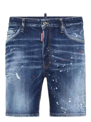 Dsquared2 Medium Wash Denim Shorts With Red Spot Detail - Blue