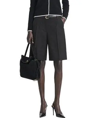 Max Mara High-waisted Woolen Cloth Bermuda Shorts With Belt - Black