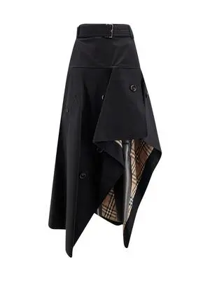 Burberry Asymmetrical Trench Skirt With Buckle Belt - Black