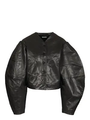 ROTATE BY BIRGER CHRISTENSEN Fitted Leather Jacket With Voluminous Sleeves - Black