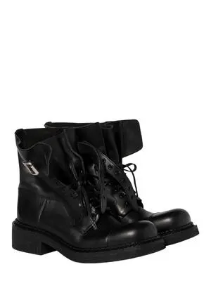 Miu Miu Leather Lace-up Boots - Black