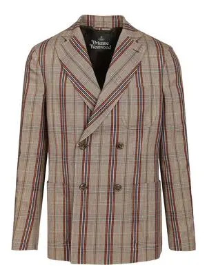 VIVIENNE WESTWOOD Checked Double-breasted Blazer With Notch Lapel - Cream