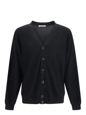 LEMAIRE Merino Wool Blend V-neck Cardigan - Black