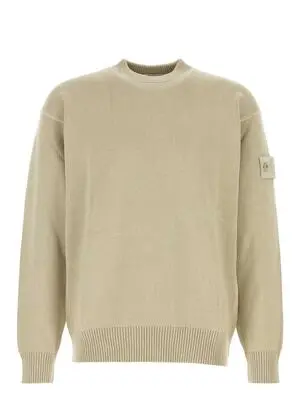 Stone Island Beige Cotton Blend Ribbed Sweater - Brown