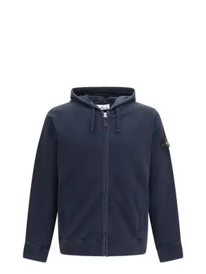 Stone Island Cotton Hoodie With Zip And Compass Logo - Blue