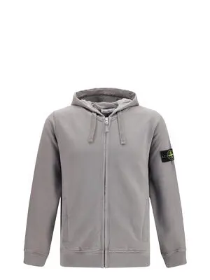 Stone Island Cotton Zip Hoodie With Compass Logo - Gray