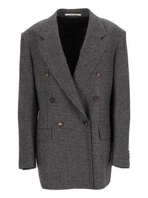 Tagliatore Loreley Double-breasted Houndstooth Blazer - Gray