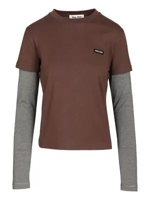 Miu Miu Long-sleeve Layered T-shirt - Brown