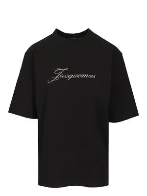 Jacquemus Cotton And Hemp Blend T-shirt With Slogan Print - Black