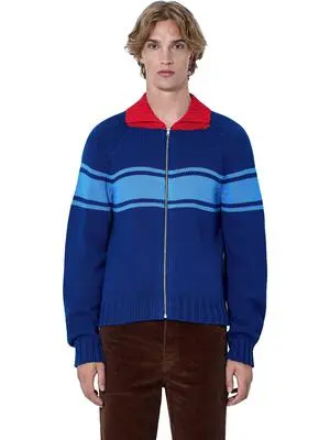 Marni Zip-up Knit Cardigan With Contrast Collar - Blue