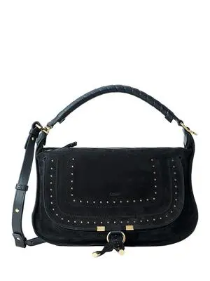 Chloé Marcie Medium Studded Suede Shoulder Bag - Black