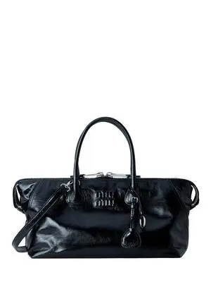 Miu Miu Miu Miu Patent Leather Top Handle Bag With Embossed Detailing Black