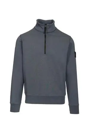 Stone Island Organic Cotton Half Zip Sweatshirt - Blue