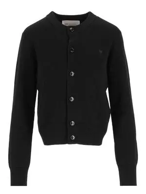 AMI Paris Slim Fit Embroidered Wool Cardigan - Black