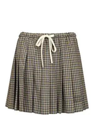 Miu Miu Tartan Mini Skirt With Embroidered Logo - Green