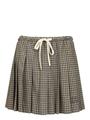 Miu Miu Miu Miu Tartan Mini Skirt With Embroidered Logo Green