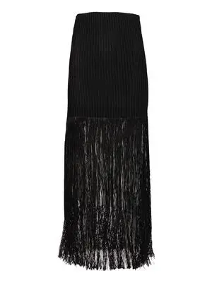 Alaïa Ribbed Knit Maxi Skirt With Fringe - Black