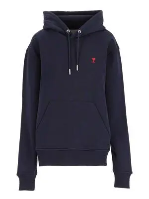 AMI Paris Cotton Hoodie With De Coeur Embroidery - Blue