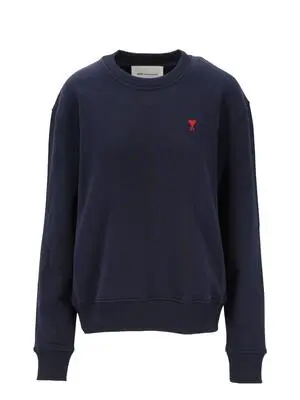 AMI Paris Crewneck Ribbed Sweatshirt With Embroidered Logo - Black