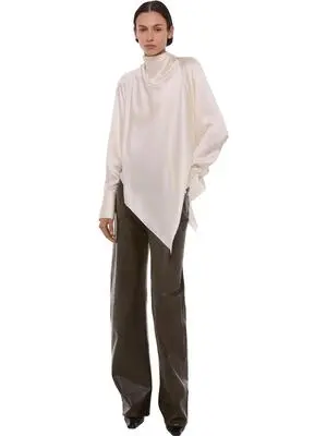 Helmut Lang Silk Satin Charmeuse Tie-neck Long Sleeve Top - Ivory