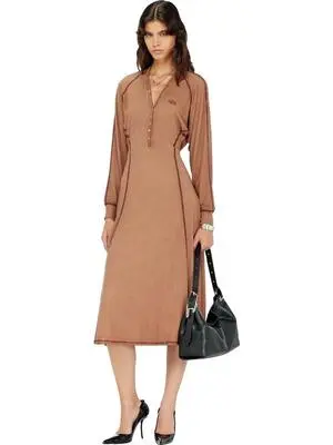 DIESEL® Diesel Midi Dress With Batwing Sleeves And V-Neckline Brown