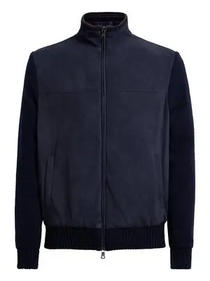 FIORONI CASHMERE Virgin Wool-suede Hybrid Bomber Jacket - Navy