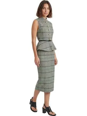 Karen Millen Check Peplum Midi Dress - Mono