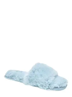 Nine West Faux Fur Slippers - Light Blue