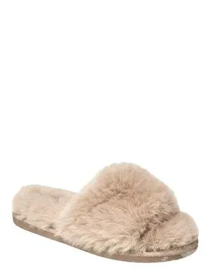 Nine West Faux Fur Slide Slipper - Tan