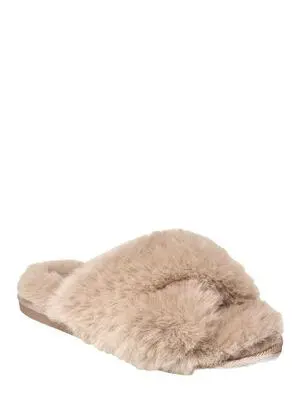 Nine West Nine West X-Band Faux Fur Slipper Tan