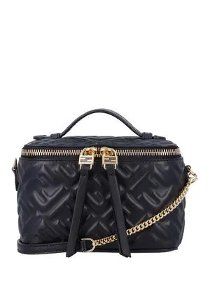 Fendi Vanity Mini Embossed 3d Ff Leather Bag - Nero