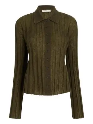 Khaite Classic Collar Ribbed Knit Sweater - Verde