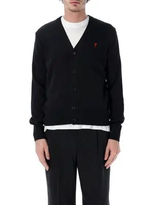 AMI Paris Embroidered V-neck Button-front Cardigan - Nero