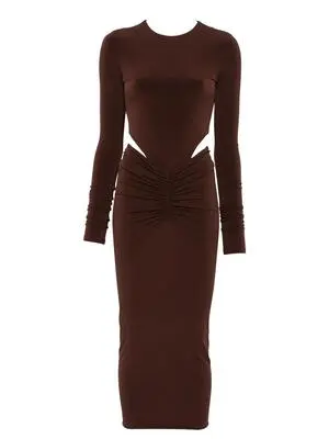 Andamane Ruched Crewneck Mini Dress With Side Cut-out - Marrone