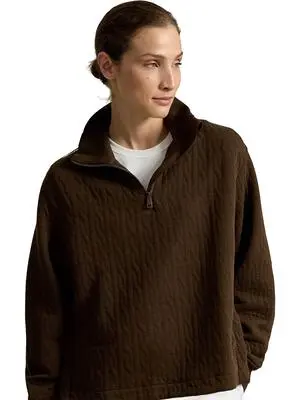 Ralph Lauren Rlx Quilted Cable Quarter-zip Pullover - Dark Brown