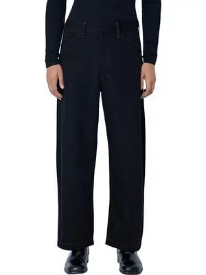 LEMAIRE Mid Rise Wide Leg Tailored Cotton Pants - Black