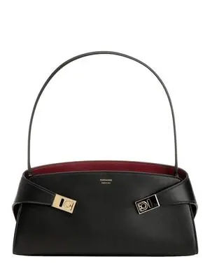 FERRAGAMO Hug Leather Shoulder Bag - Black