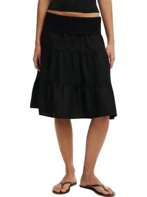 COTTON ON Haven Fold Over Midi Skirt - Black