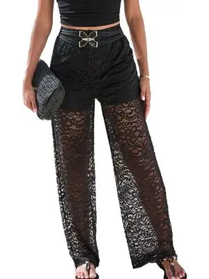 LASCANA Allover Lace Wide Leg Pants - Black