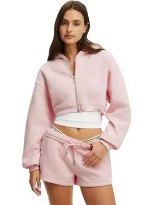Cotton:on Active Plush Micro Cropped Zip Through Hoodie - Cherry Dream