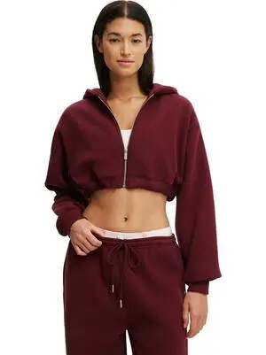 Cotton:on Active Plush Micro Cropped Zip Through Hoodie - Gingerberry