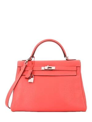 Hermès Kelly Handbag Clemence With Palladium Hardware 32 - Red