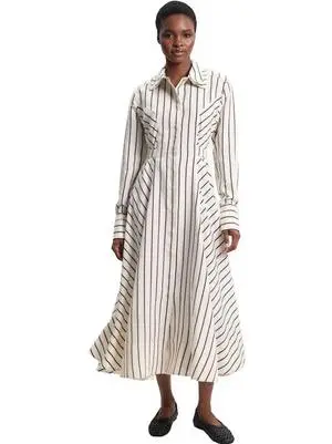 Karen Millen Cotton Poplin Stripe Midi Dress - Mono