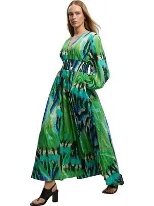 Karen Millen Plunge V-neck Maxi Dress With Balloon Sleeves - Multi