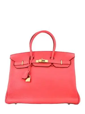 Hermès Birkin Handbag Pink Clemence With Gold Hardware 35 - Red