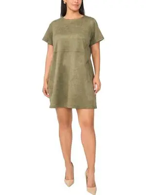 Vince Camuto Faux Suede Paneled Shift Minidress - Emerald Leaf