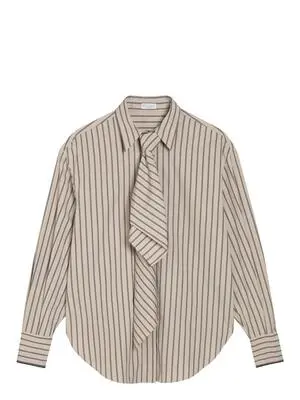 Brunello Cucinelli Striped Cotton-poplin Shirt With Detachable Tie - Beige
