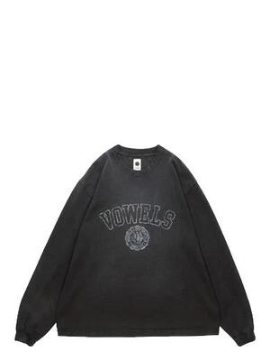 VOWELS Faded Collegiate Longsleeve Tee - Black