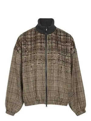 BRUNELLO CUCINELLI Brunello Cucinelli Padded Houndstooth Alpaca-Blend Bomber Jacket