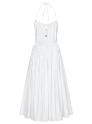 Dolce & Gabbana Drawstring Midi Dress With Logo Plaque - White